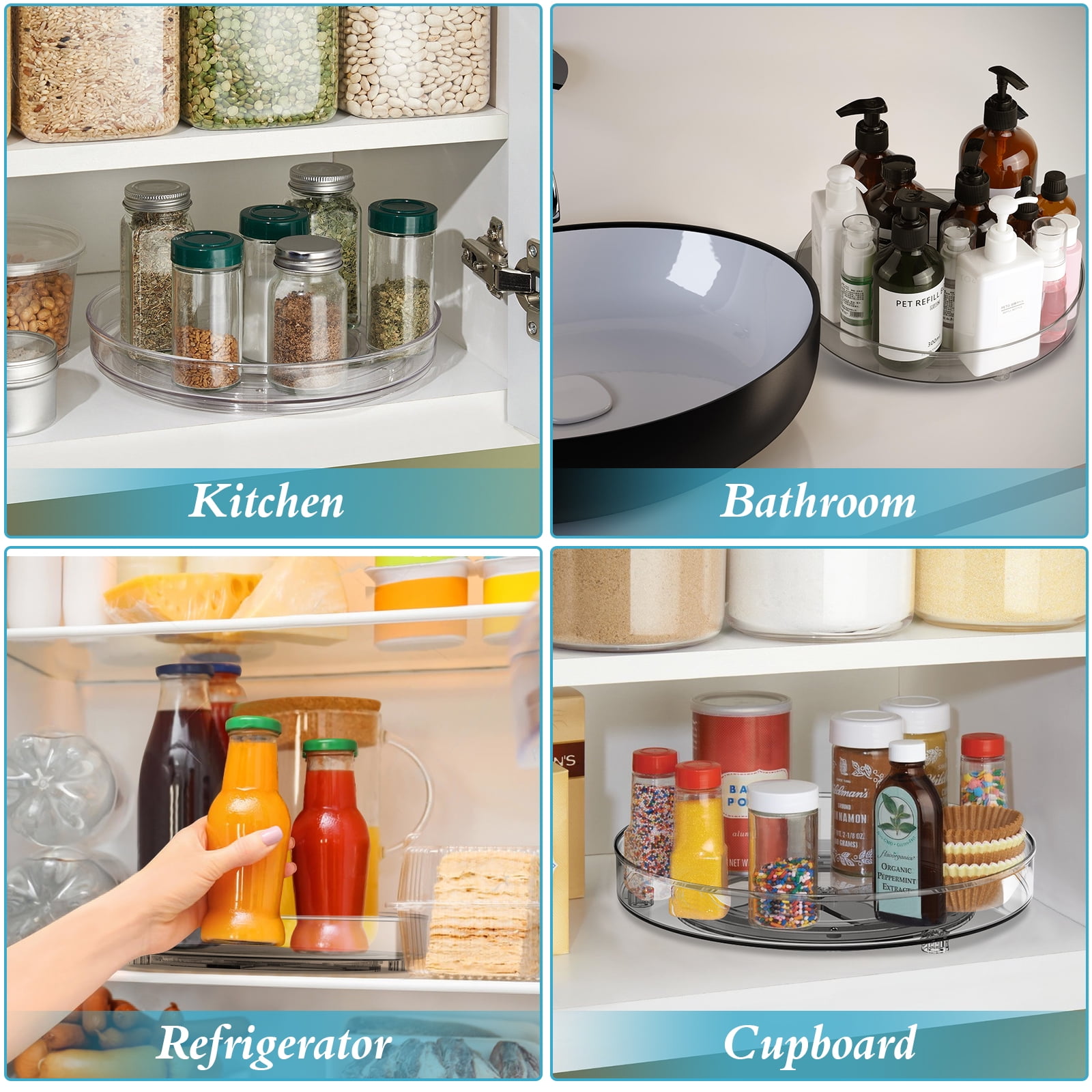 Koovon 2 Pack Lazy Susan Turntable Organizer, Round Plastic Clear ...
