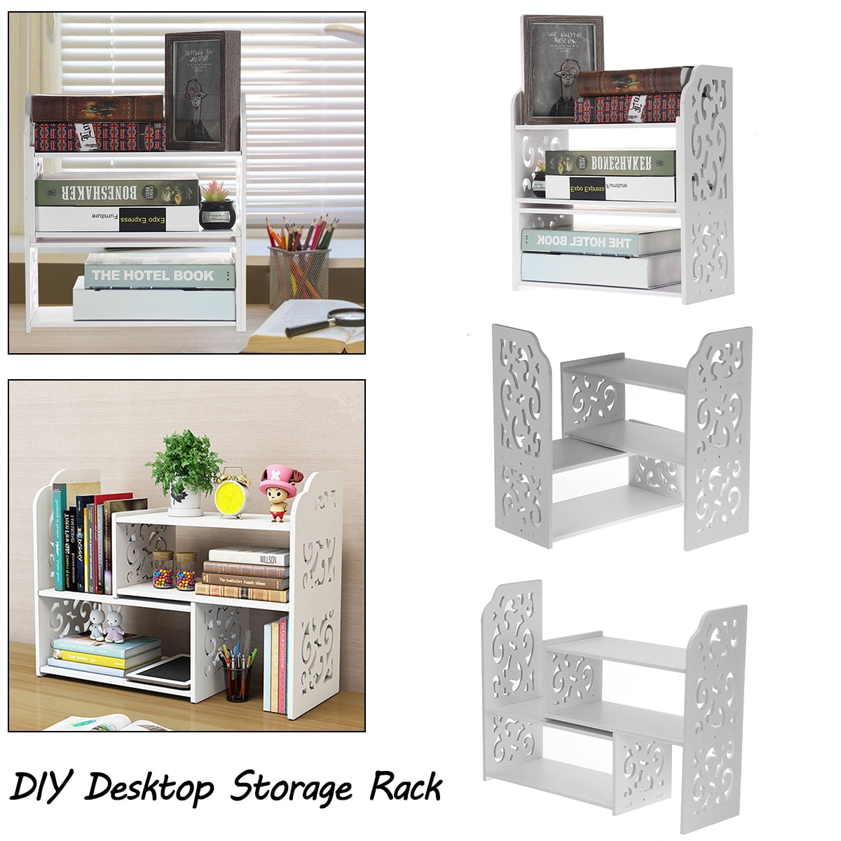 Desktop Organizer Office Storage Rack Adjustable Wood Display Shelf ...