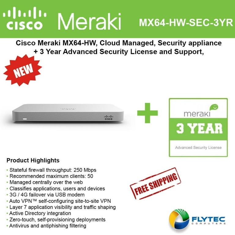 Meraki Mx64 Cisco Meraki MX64 Small Branch Security Appliance