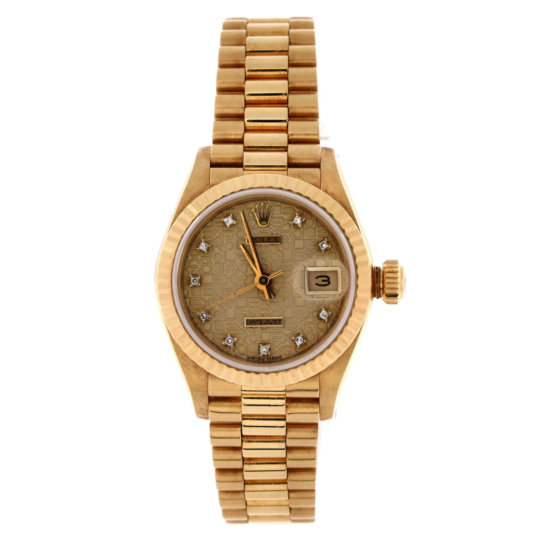Pre-Owned Oyster Perpetual President Datejust Automatic Watch Yellow Gold with Diamond Markers ...