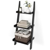 Ballucci 3-Tier Storage Ladder Shelf Bookcase, Wood Leaning Ladder ...