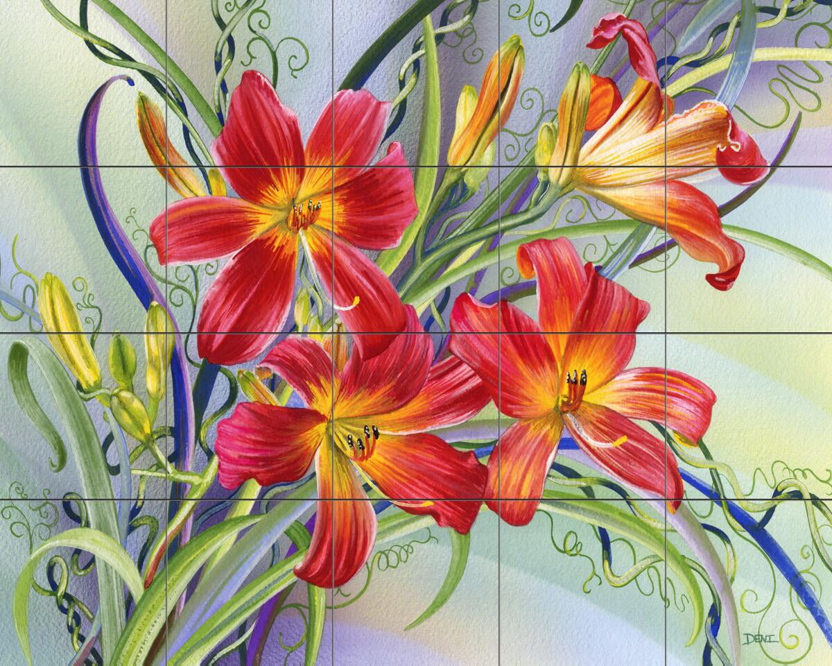 Tile Mural Kitchen Backsplash - Waltzing Lilies-DF - by Denise Freeman ...