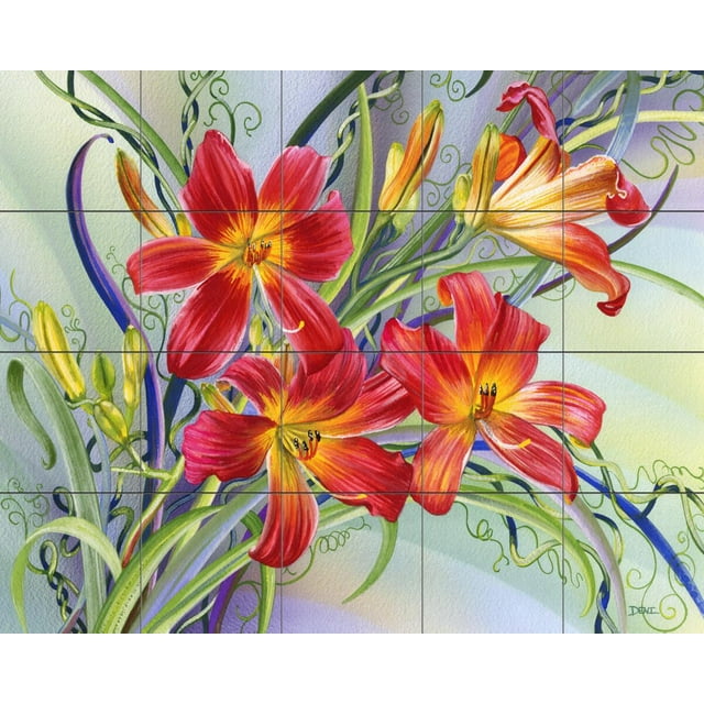 Tile Mural Kitchen Backsplash - Waltzing Lilies-DF - by Denise Freeman ...