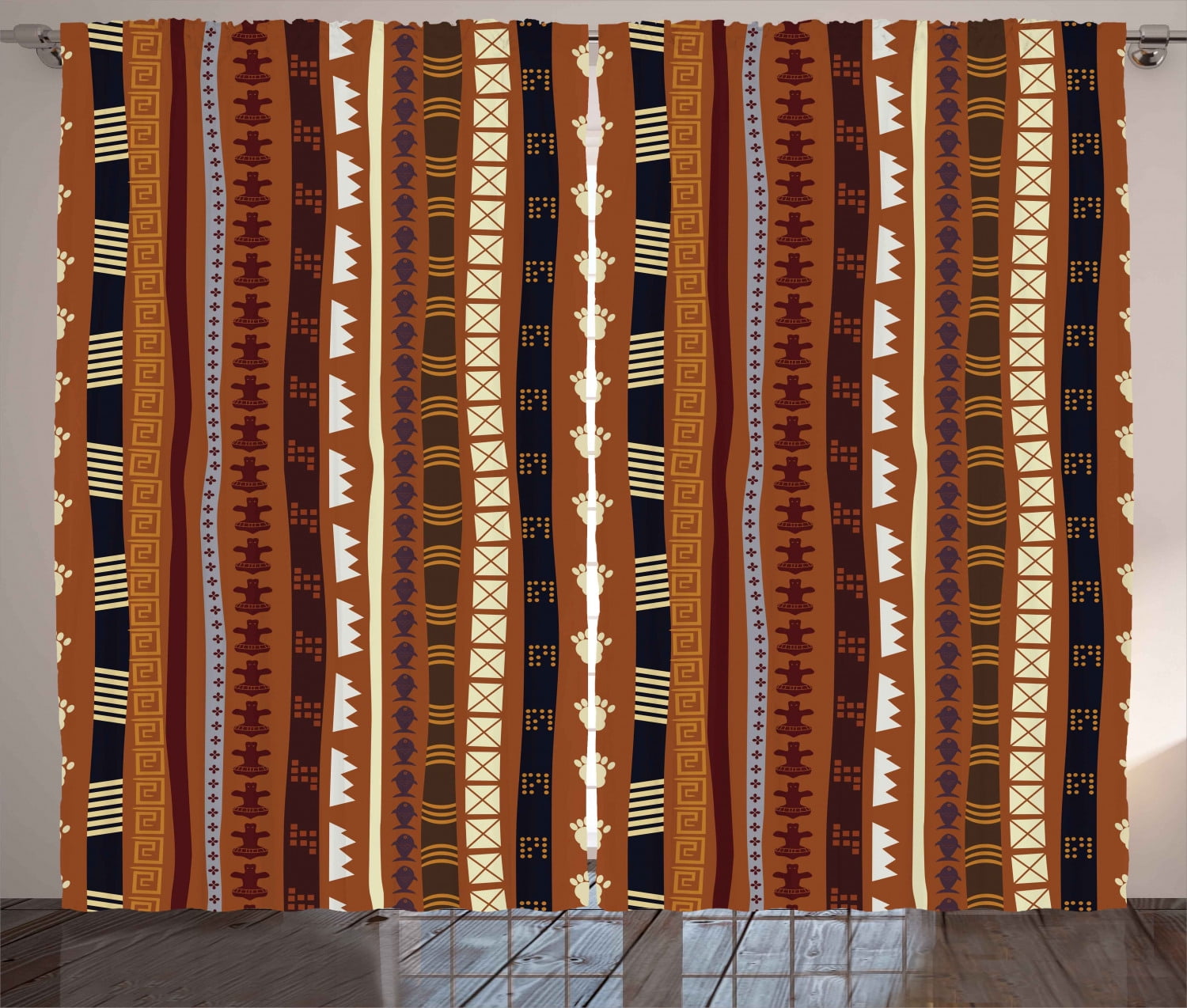 Tribal Curtains 2 Panels Set, Ethnic African Pattern Stripes with ...