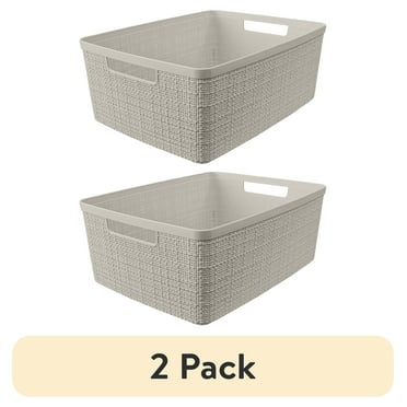 Curver Jute Basket Medium, Resin Plastic Storage Bin, Cool Grey, 4 Pack ...