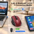 Red Wireless Computer Mouse, 2.4G/BT 5.0 Rechargeable Silent 6-DPI ...