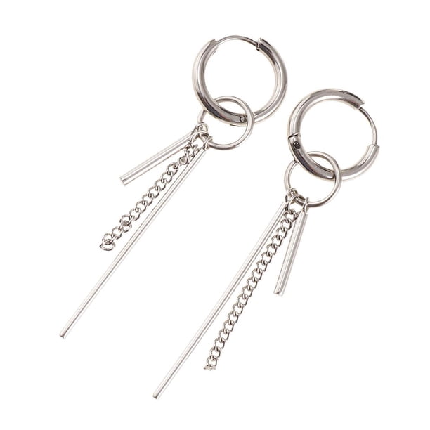 lionlar Stainless Steel Long Bar Chain Ears Loop Ear Clip Piercing ...