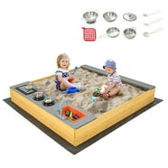 Gymax Kids Pirate Boat Sandbox Play Set - Large Wooden Box Sandpit with ...