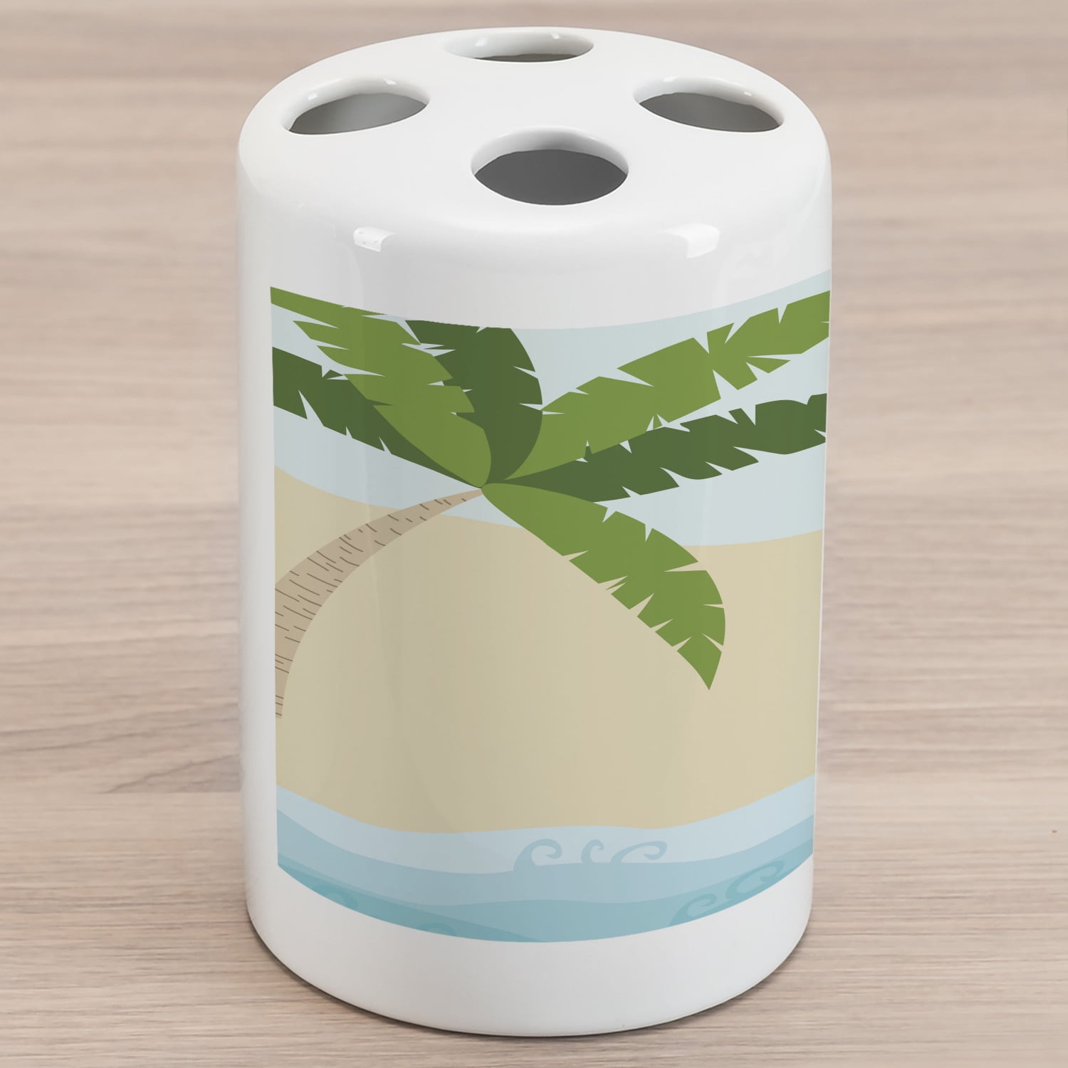 Graphic Beach Ceramic Toothbrush Holder, Summer Cartoon of Palm Tree ...