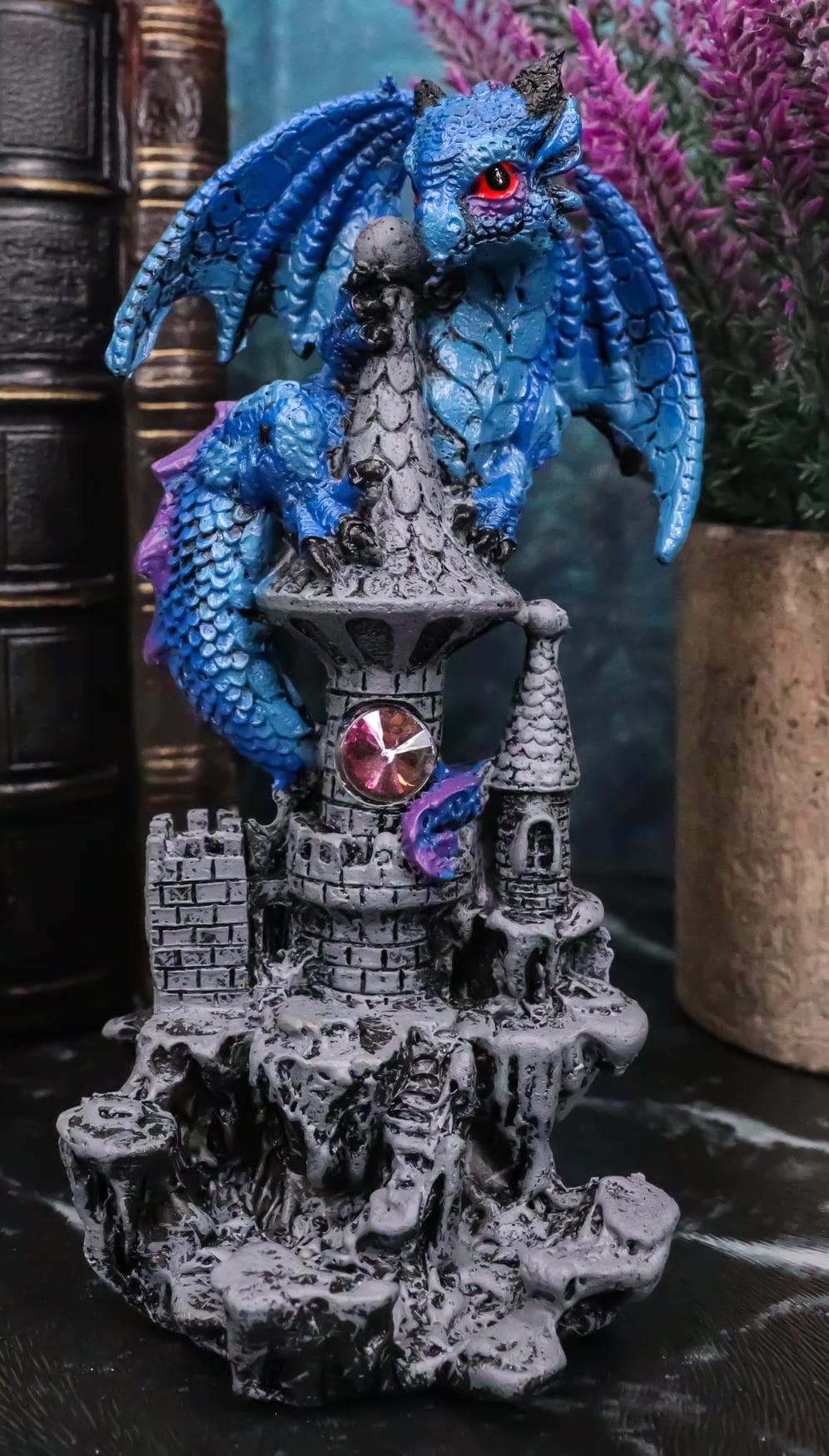 Small Blue Guardian Dragon Protecting Rhinestone Rock Crystal Castle ...