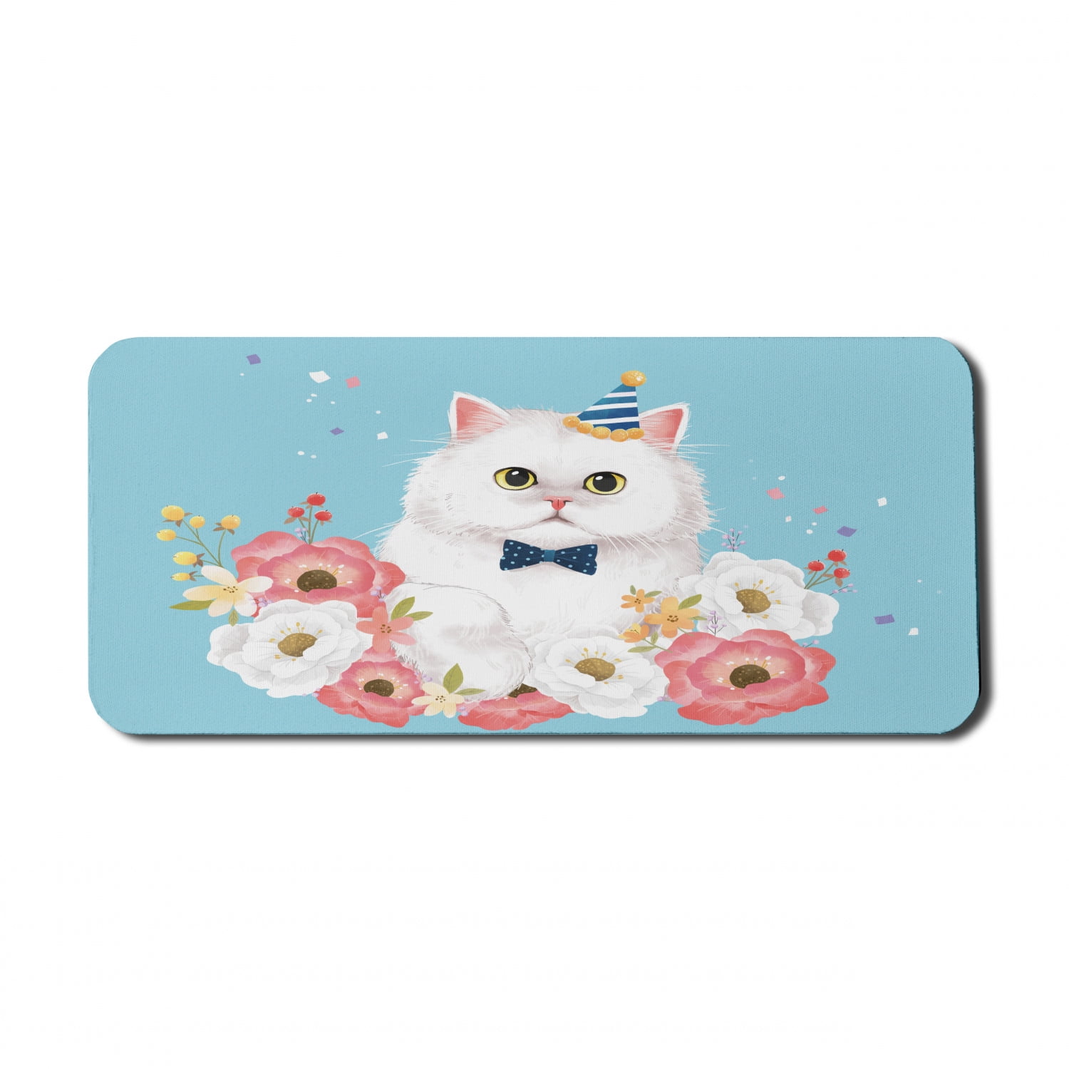 Cat Computer Mouse Pad, Graphical Watercolor Style Fluffy Kitten with ...