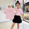 BFHHYA Girls Blouses Peter Pan Collar Short Sleeve Button Down Shirt ...