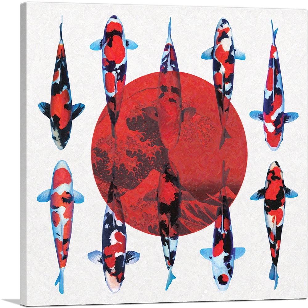 ARTCANVAS Koi Carp Fish Japan Flag Great Wave Canvas Art Print - Size ...