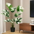 Gymax Large Indoor Potted 4FT Artificial Monstera Deliciosa Tree 2-Pack ...
