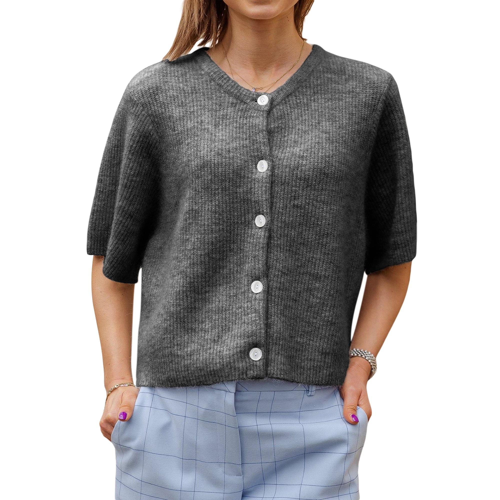 Click here for Gupgi Women Knitted Cardigan Short Sleeve Button D... prices