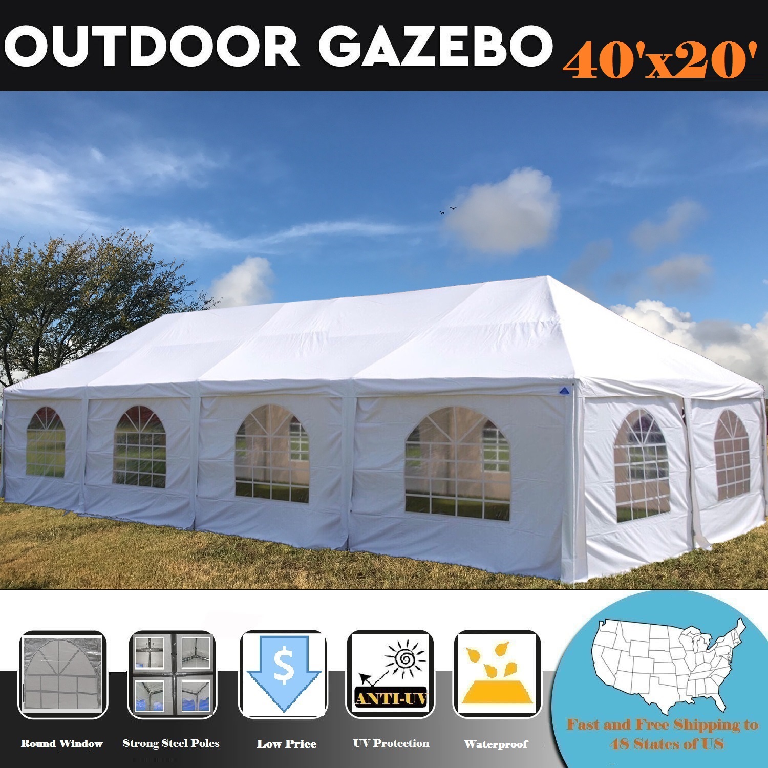 40'x20' PVC Frame Tent Wedding Party Canopy Shelter White - Storage ...