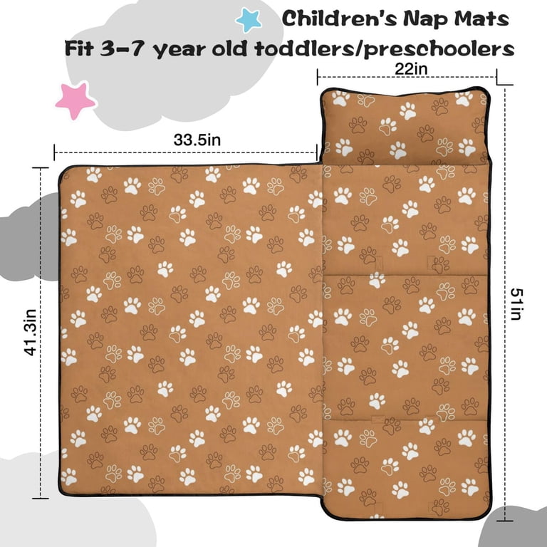 Dog Paw Print Brown Pattern Kids Nap Mat, Sleeping Mat with Removable ...
