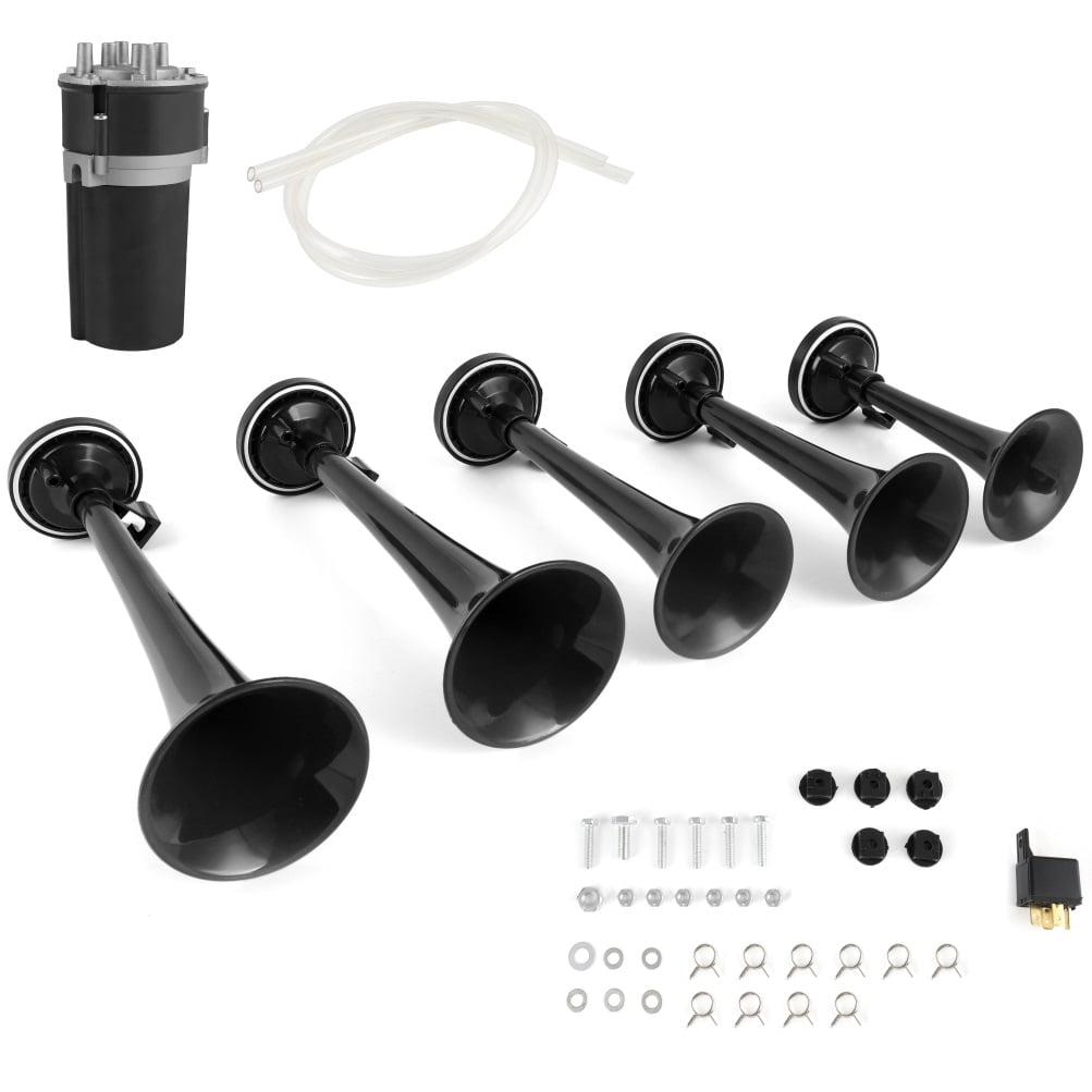 12V Air Horn, 5 Trumpet Electric Train Car Air Horn Compressor Kit for ...