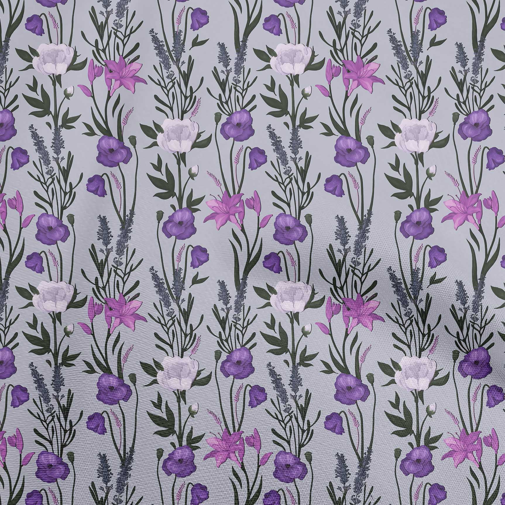 oneOone Cotton Silk Purple Fabric Floral Retro Diy Clothing Quilting ...