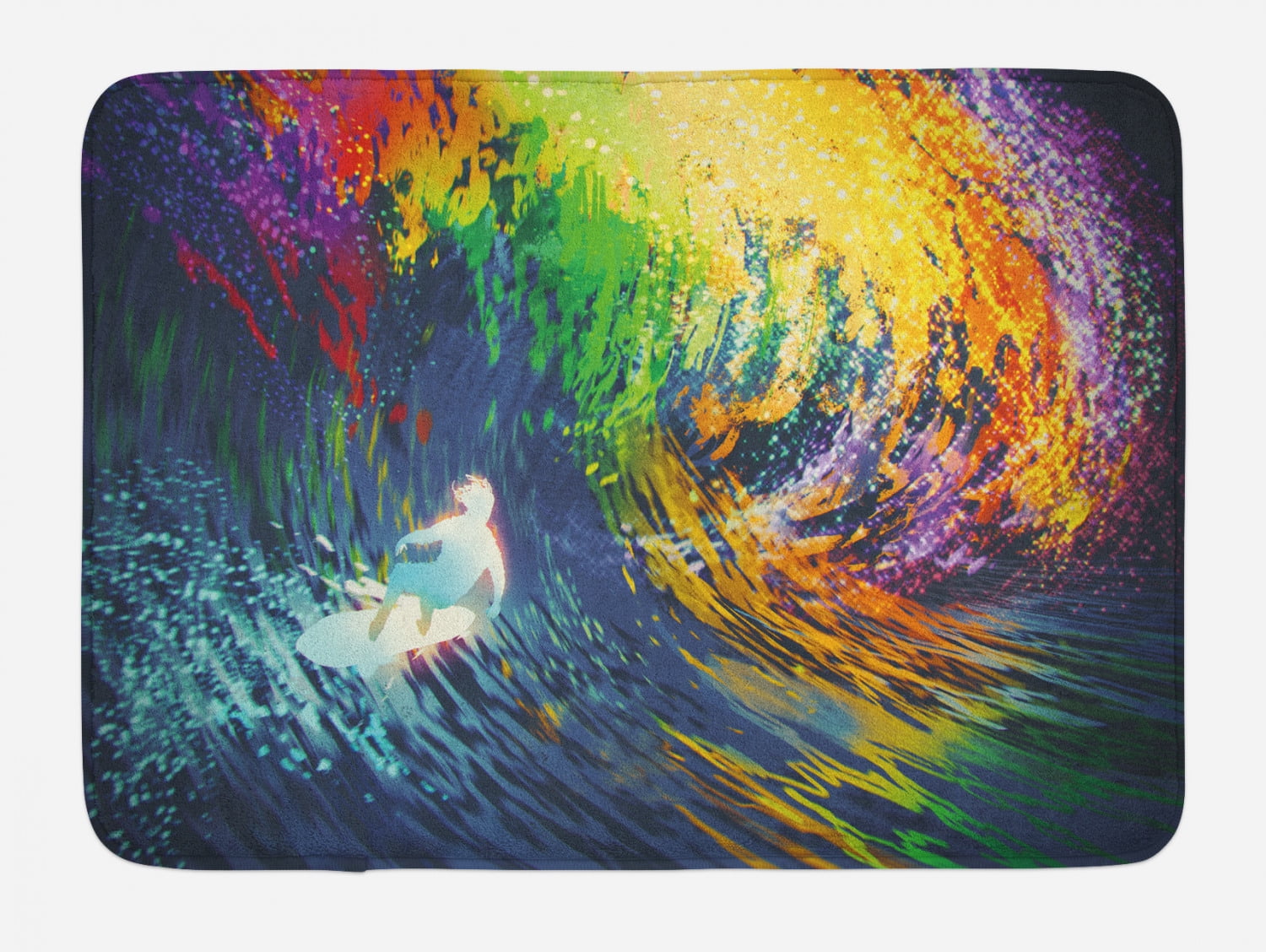 Modern Bath Mat, Exotic Surfer in the Ocean Waves with Digital Featured ...