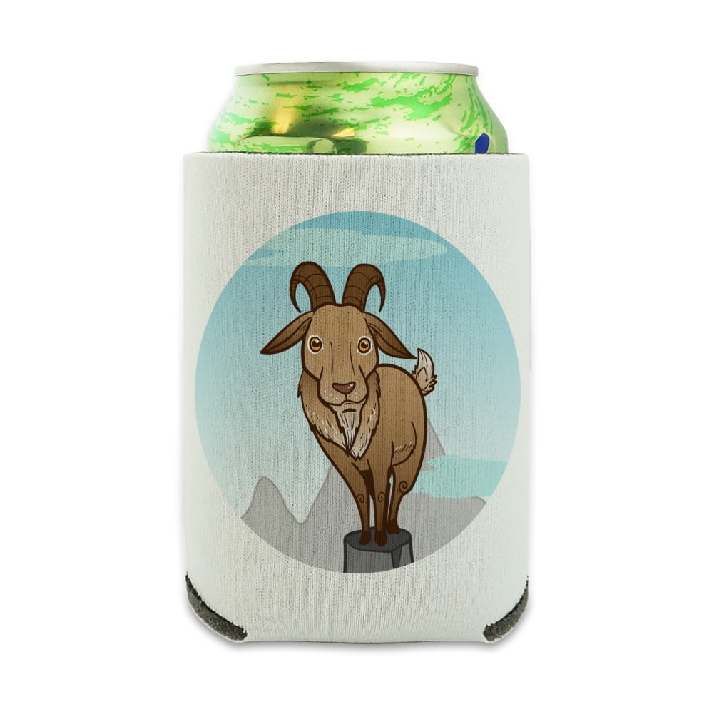 Goat On Mountain Top Can Cooler - Drink Sleeve Hugger Collapsible ...