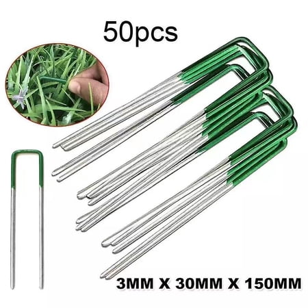 SHTUUYINGG 50pcs/set Artificial Grass Turf U Pins Metal Galvanised Pegs ...