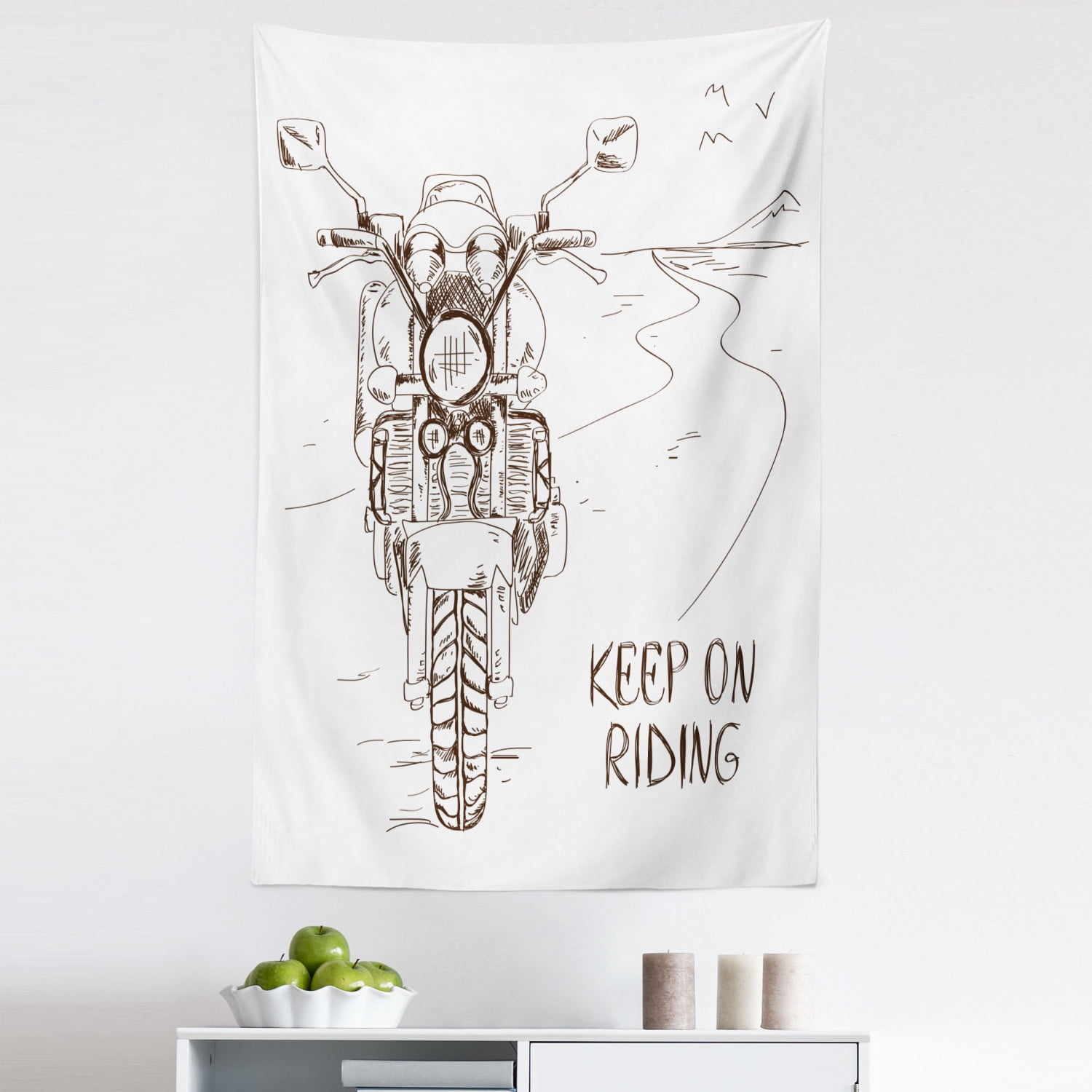 Inspirational Tapestry, Keep on Riding Words and Bike on the Road Birds ...