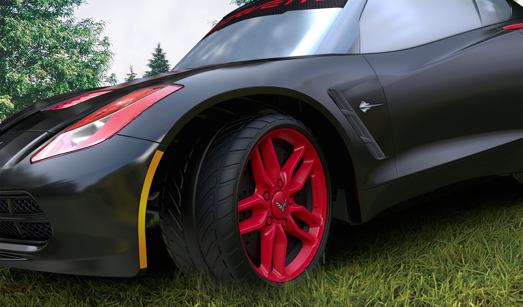 Kids Ride-On Car Black Corvette Power Wheels Red Rims Fisher-Price Toy ...