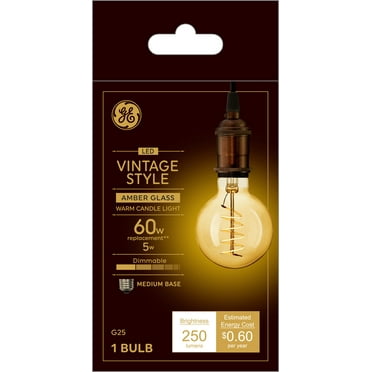 GE Vintage Amber LED Chandelier Bulb (2 Pack), Candelabra Base, 60W Equivalent, Dimmable ...