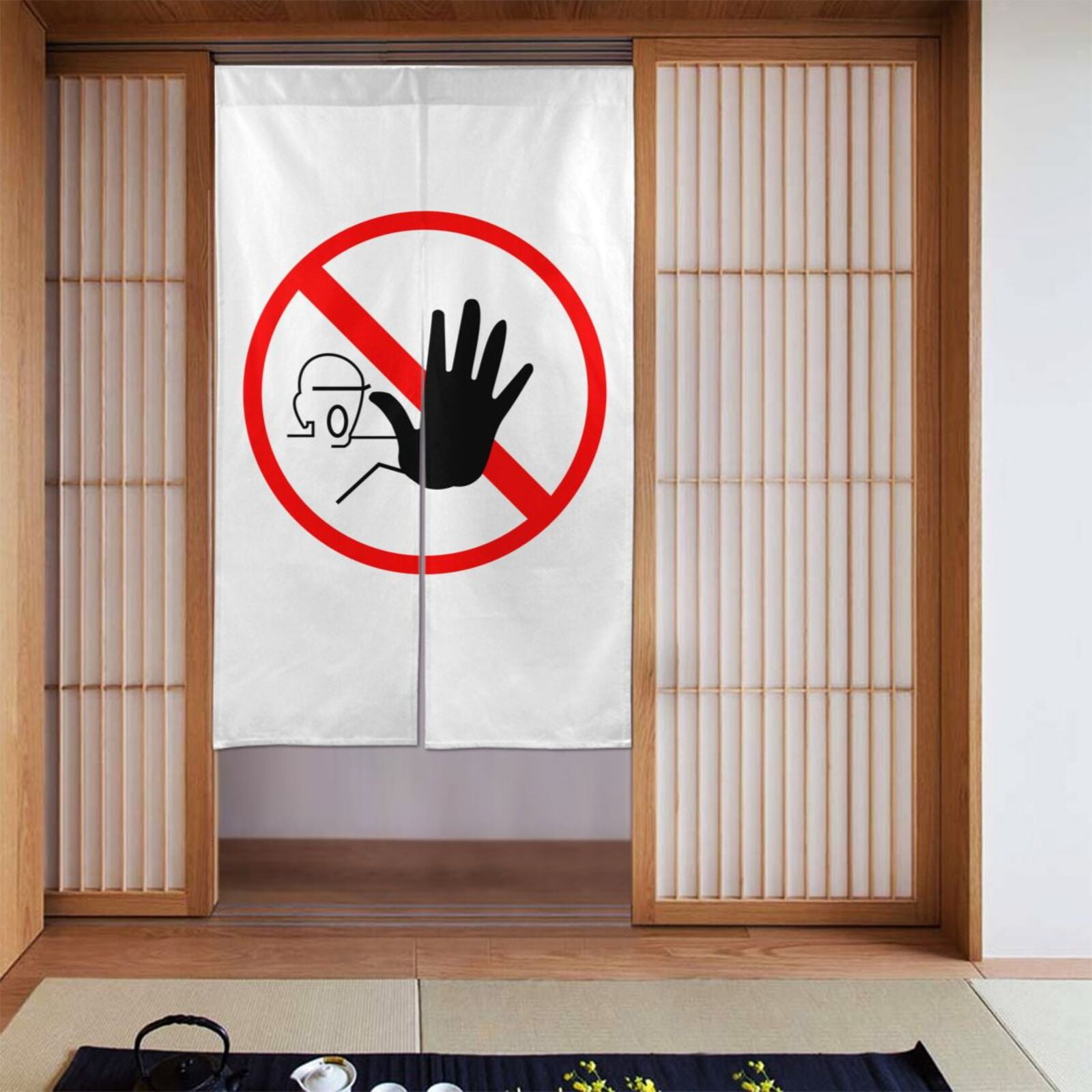 Doorway Drape Split Curtains, Stop Halt Warning Sign Room Divider ...