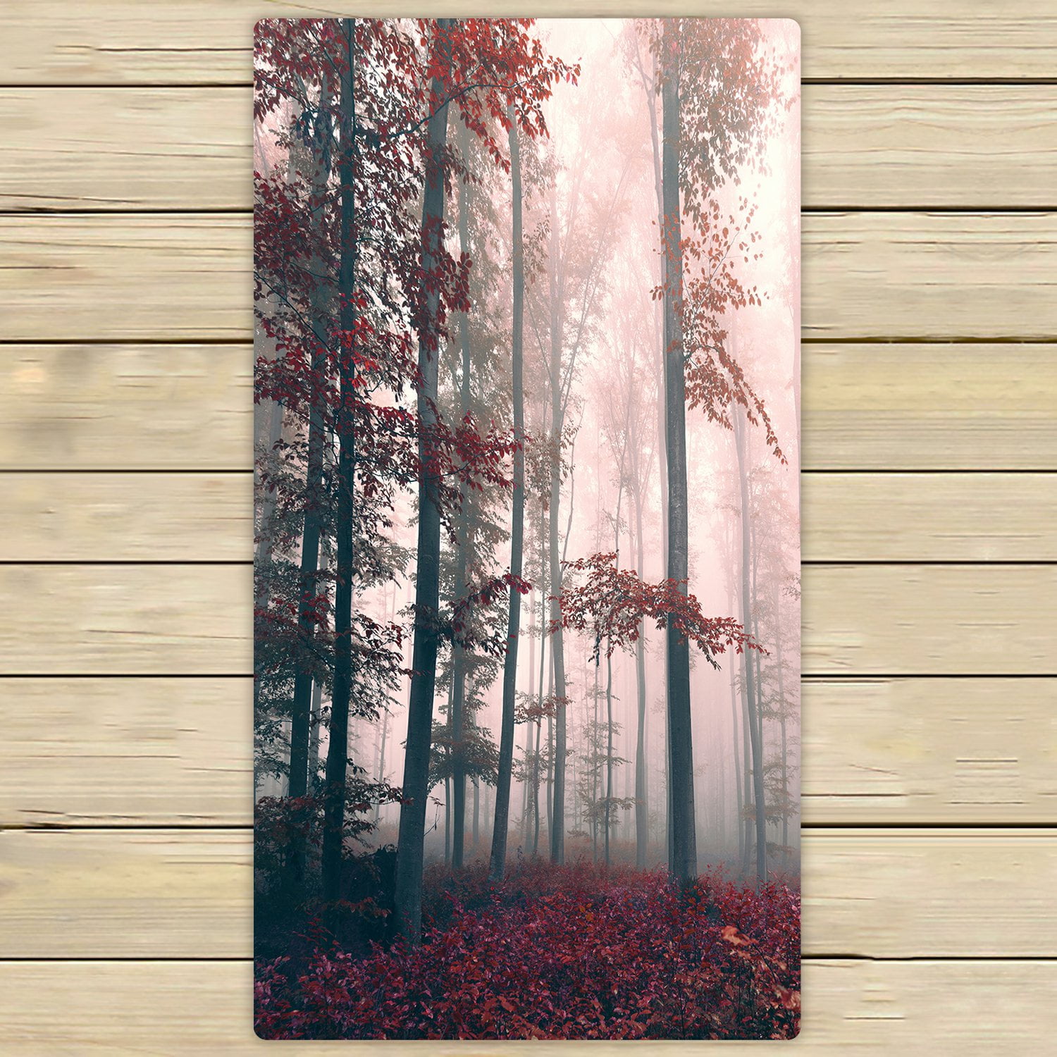 PHFZK Nature Scenery Towel, Beautiful Red Colored Foggy Mystic Forest ...
