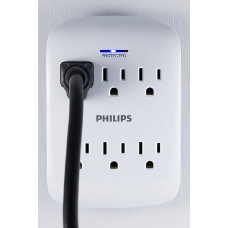 Philips 6-Outlet Extender Surge Protector, 2 Pack, Wall Tap, 900 Joules ...