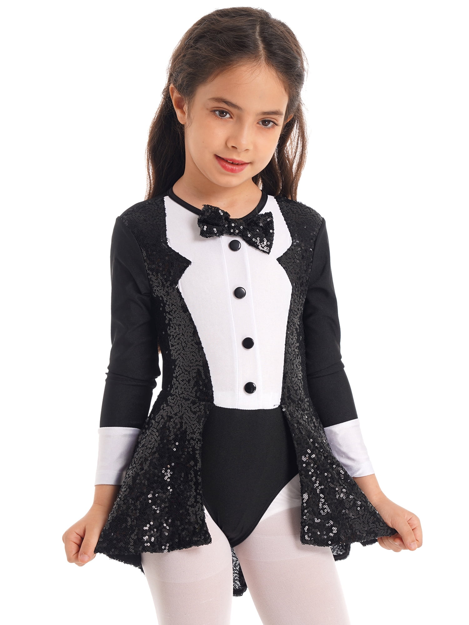 Yizyif Girls Tuxedo Ballet Dress Bow Tie Sequins Dance Gymnastics