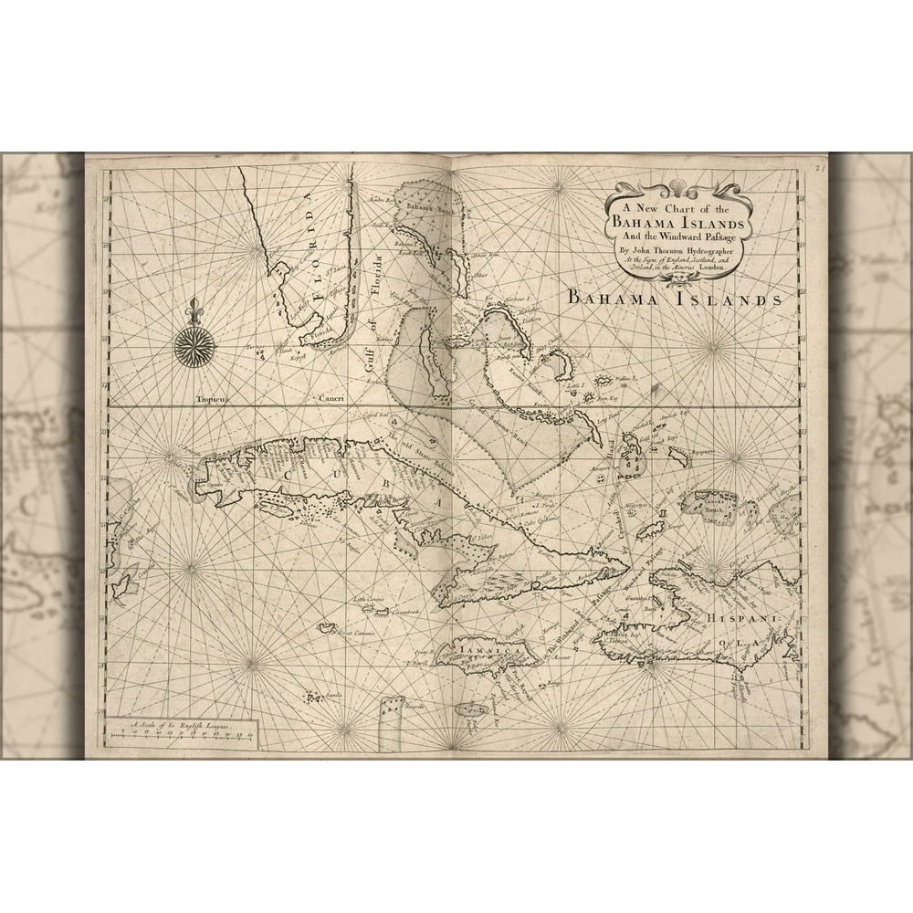 24"x36" Gallery Poster, map Chart of the Bahamas 1700 - Walmart.com ...