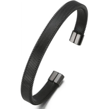 Stainless Steel Bracelet Jewelry: Wide Cuff Bangle with Black Ion ...