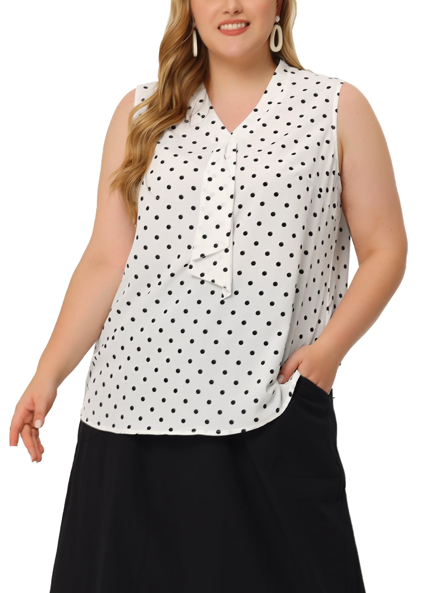 Blusas clásicas sin mangas de cuello en V con lazo de puntos de polka ...