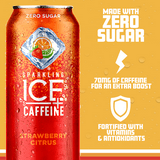Sparkling Ice +Caffeine, Carbonated Strawberry Citrus Flavored Water ...