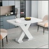 Modern Square Dining Table, Stretchable, White Table Top+MDF X-Shape ...