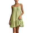 Bxsruta Women's Casual Spaghetti Strap Ruffle Hem Swing Mini Dress ...