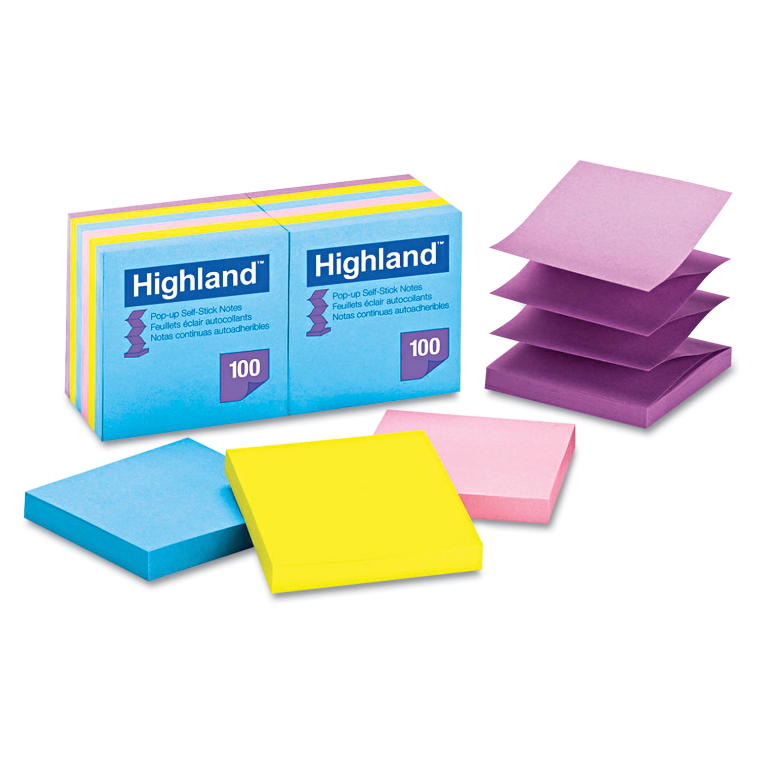 Highland Self-Stick Pop-up Notes, 3" x 3", Assorted Bright Colors, 100 ...