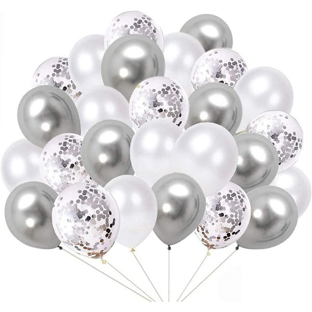 60 Pieces Balloons Set, 12 Inches silver Balloons Metallic Latex ...