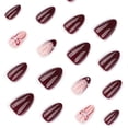 Burgundy Light Pink Mixed Color Pearl Accent Bow Design Press on Nails ...