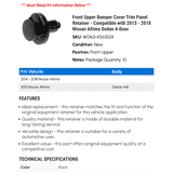 Front Upper Bumper Cover Trim Panel Retainer - Compatible with 2013 ...