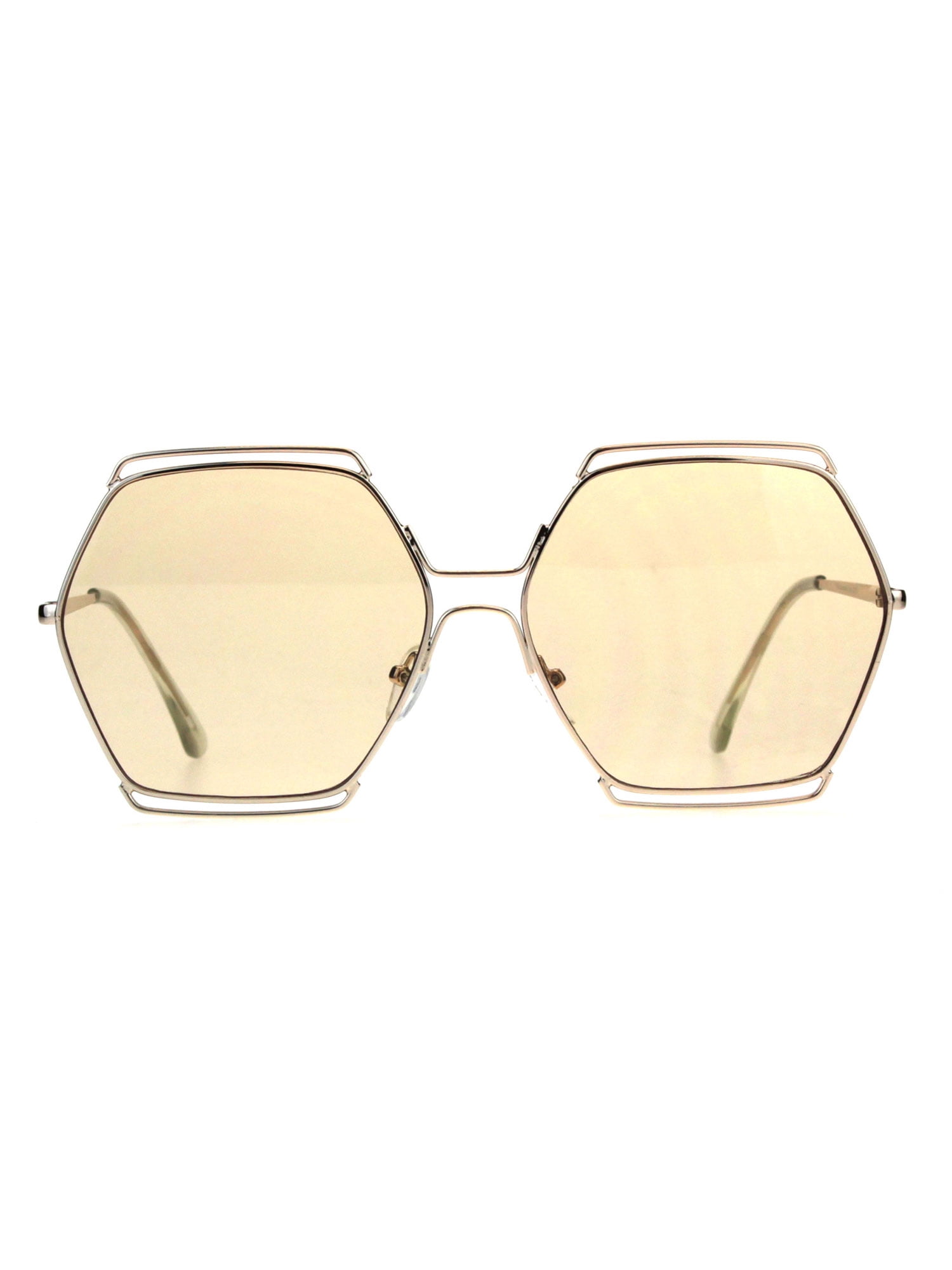 Octagonal Metal Rim Hippie Gradient Pimp Oversize Sunglasses Gold Beige ...