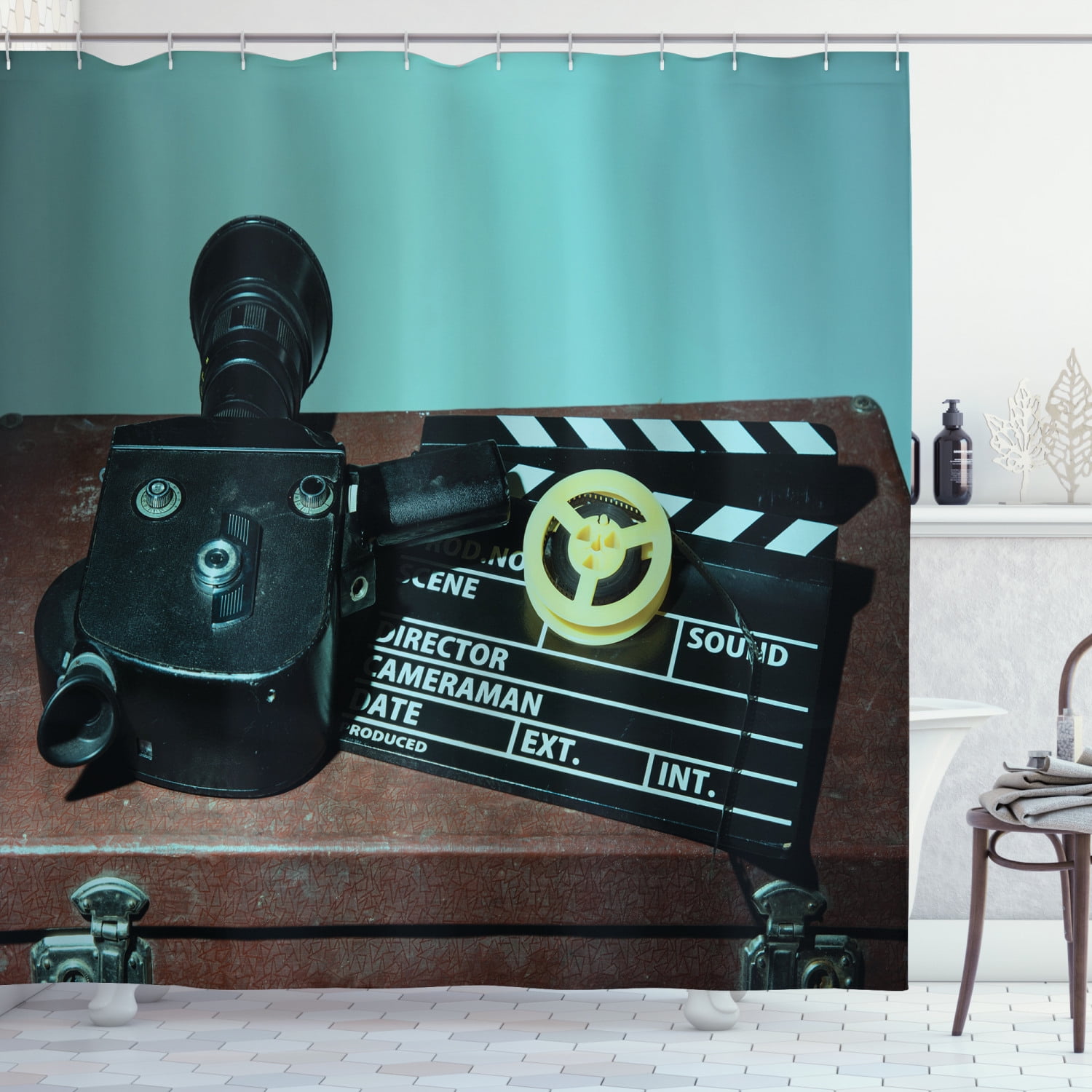 Ambesonne Old Hollywood Shower Curtain, Camera Clapper, 69"Wx70"L ...