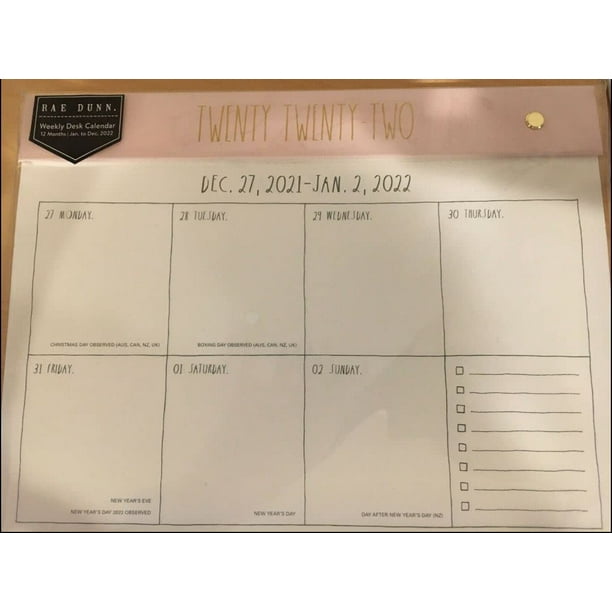Rae Dunn - Twenty Twenty Two Weekly Desk Calendar blotter January 2022 ...