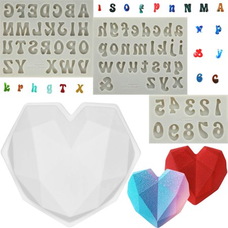 3 Pieces Mini Letter Number Resin Moulds with Diamond Heart Shape ...