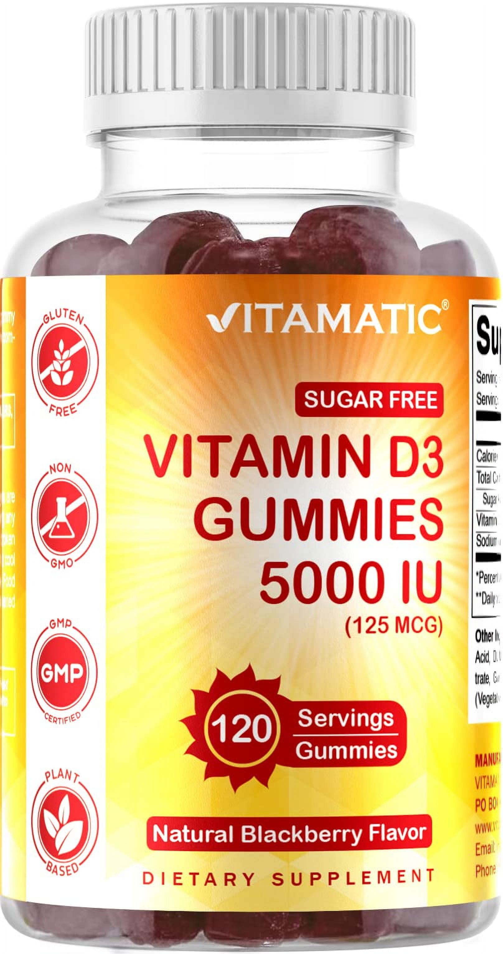 Gomitas de vitamina D3 Vitamatic 5000 UI sin azúcar, 120 porciones ...