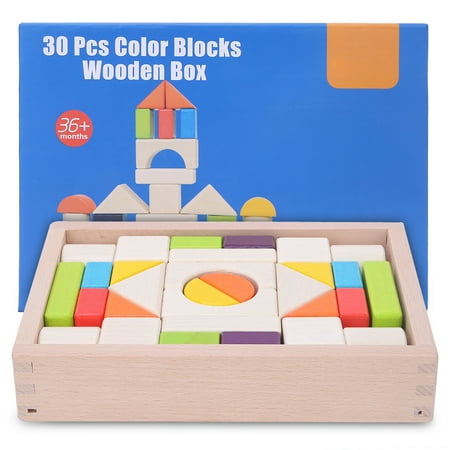 Wooden Blocks, 30Pcs Building Blocks Toy With Bright Colors For Enhance ...