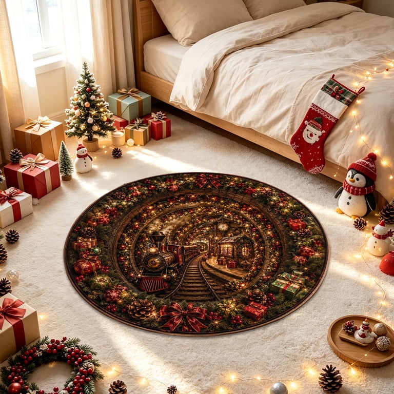 Holiday Saving BUTASY Christmas 3D Optical Illusion Rug, Round ...
